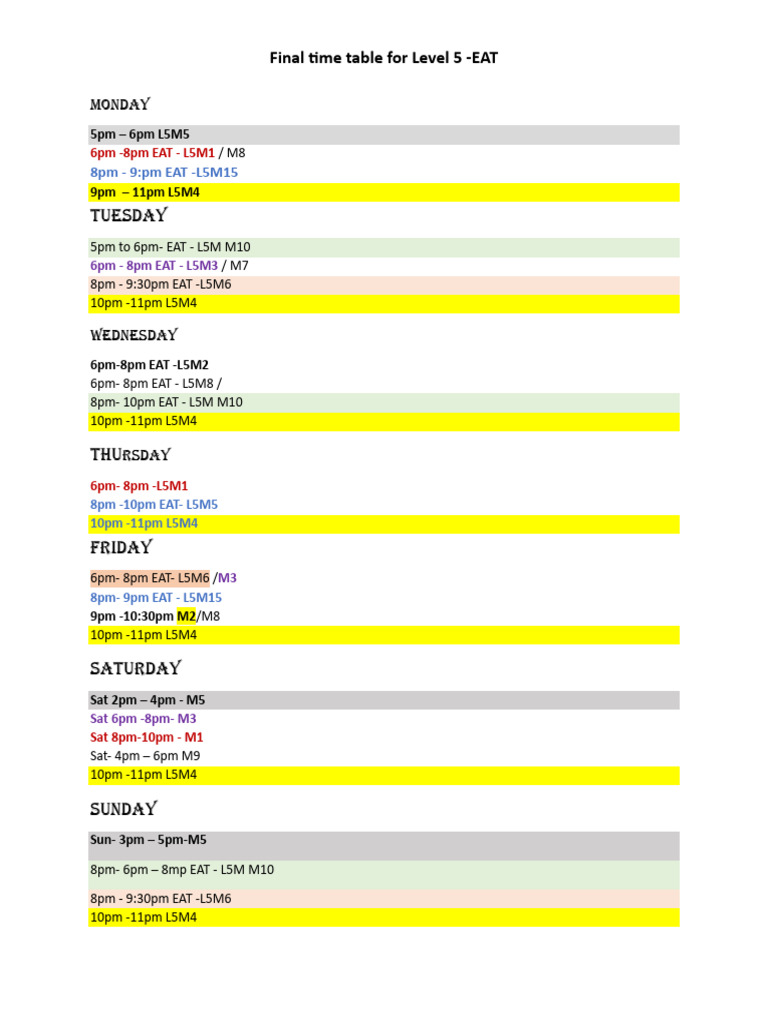 New Time Table | PDF