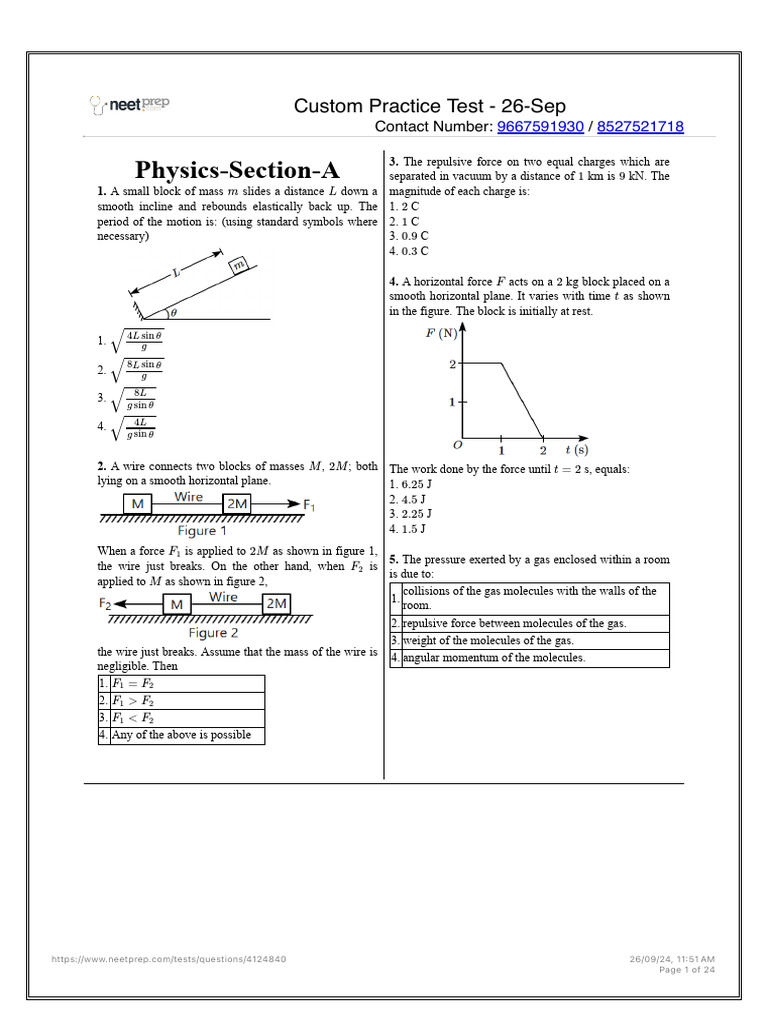 Custom Practice Test - 26-Sep | PDF | Force | Gases