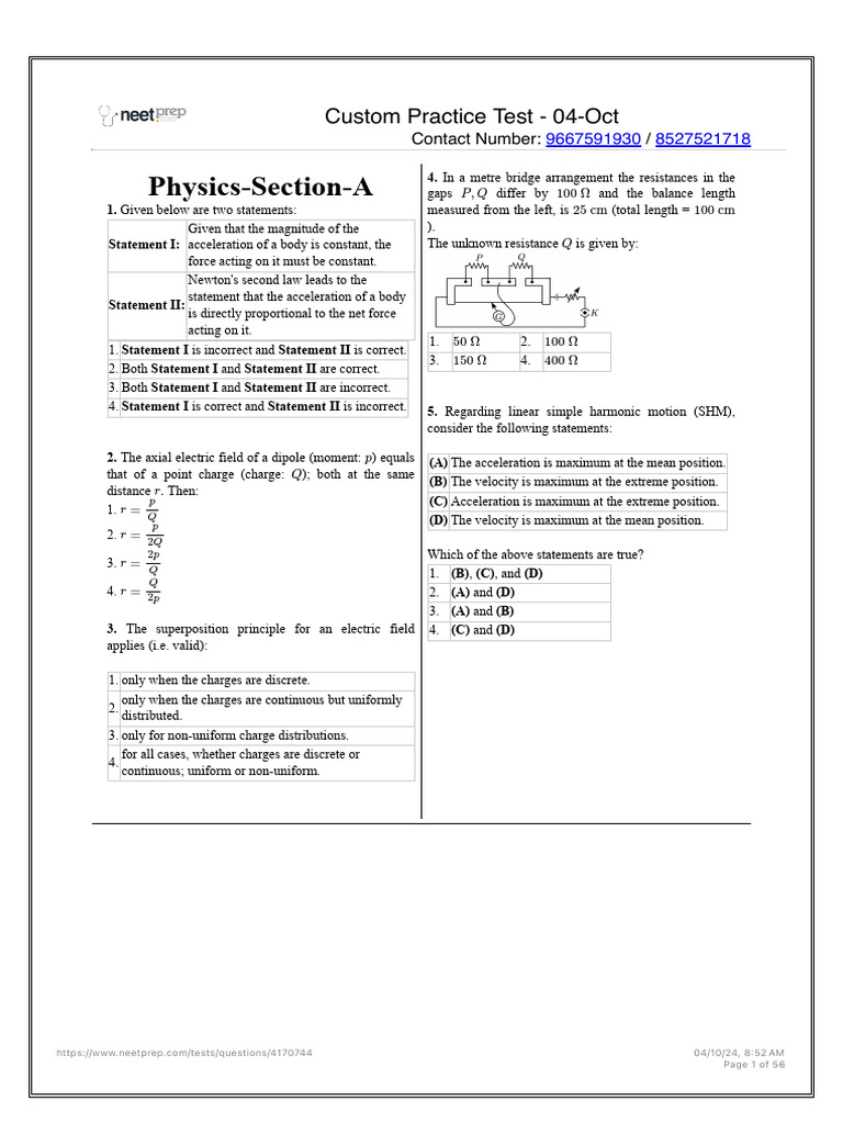 Physics Practice Test Questions | PDF | Acceleration | Force