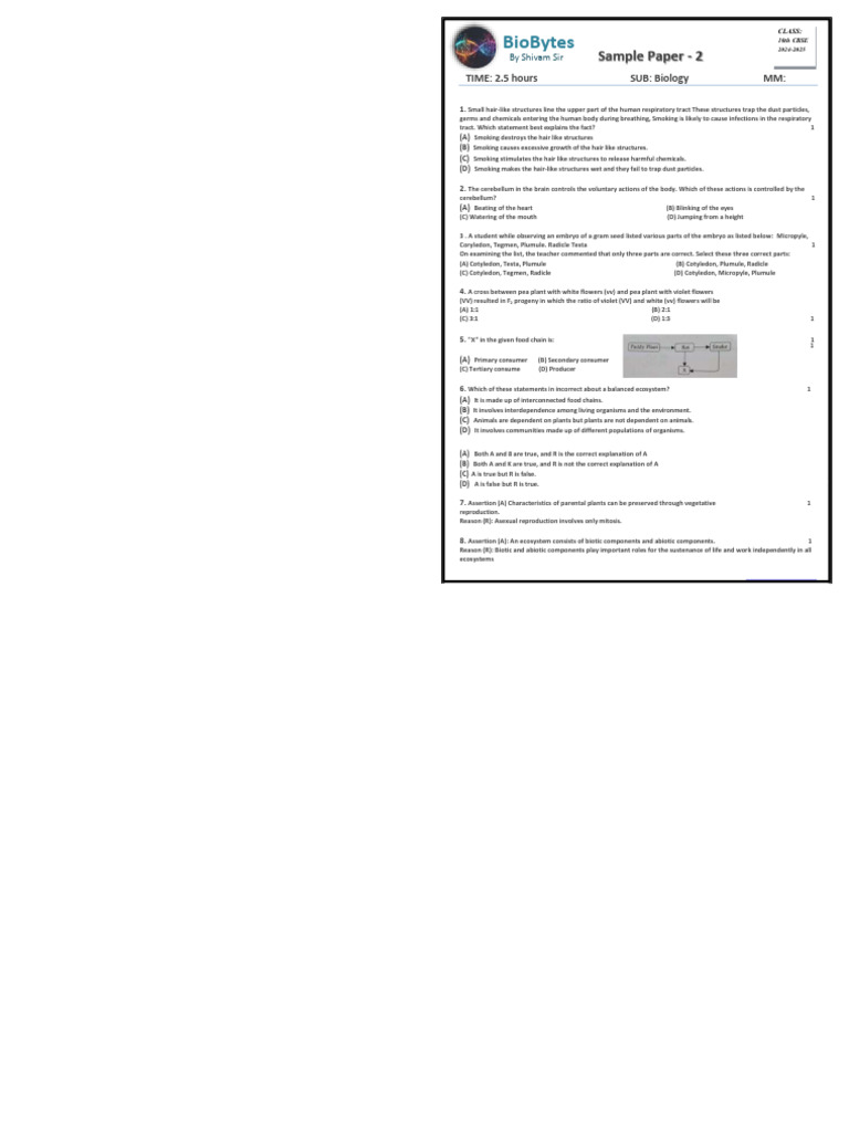 Sample Question Paper 2 - 10th Cbse - Booklet | PDF | Reproduction | Sexual Reproduction