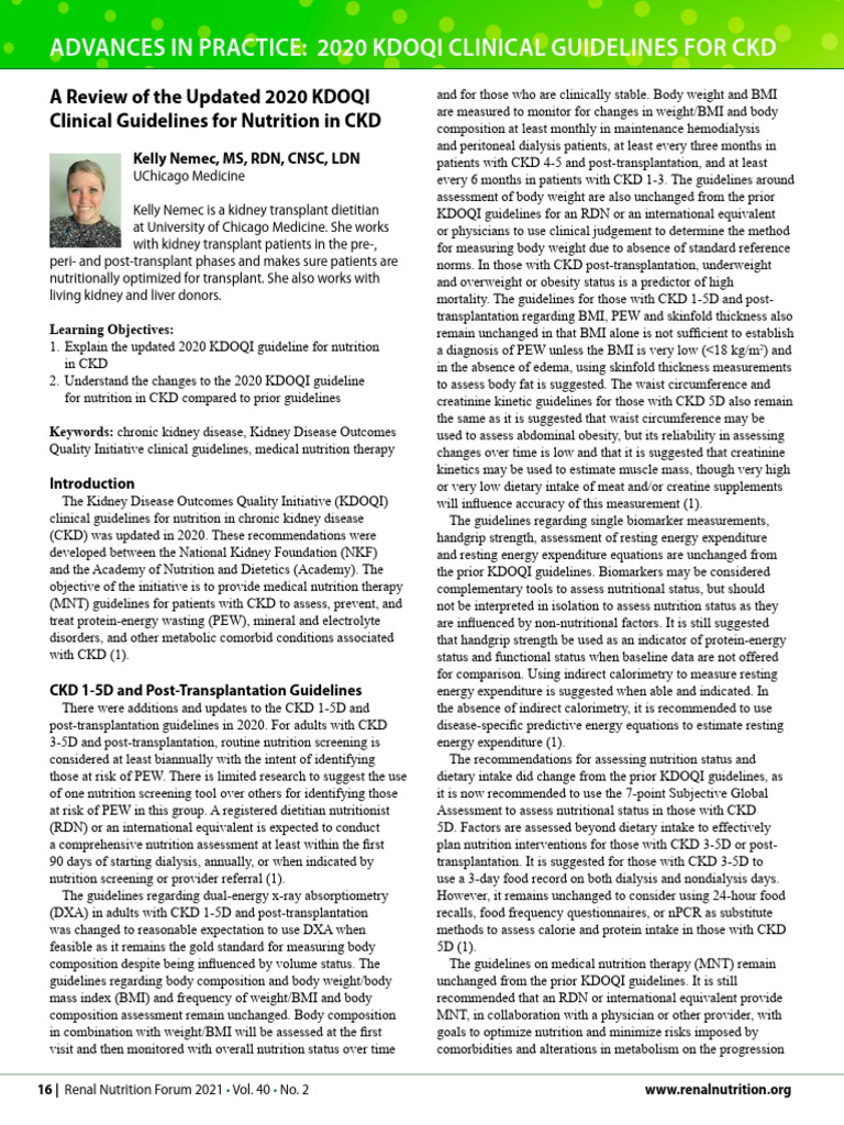 Review of KDOQI Guideline in CKD Nutrition J | PDF | Chronic Kidney ...