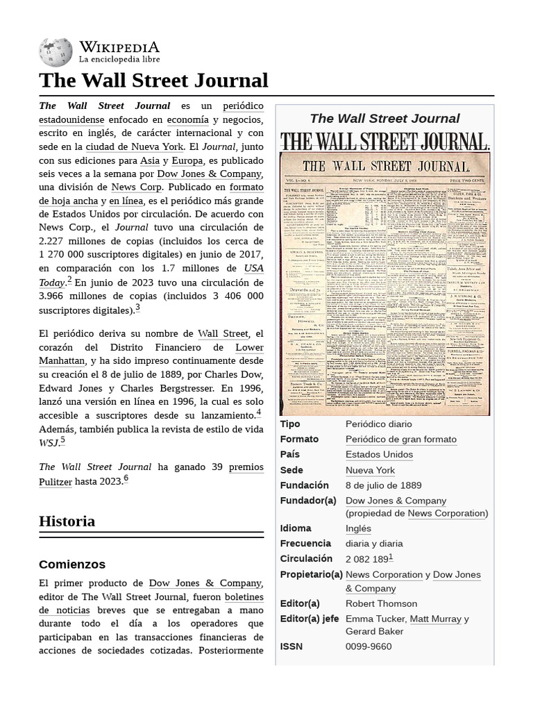 Historia y Expansión de The Wall Street Journal | PDF | El periodico de ...