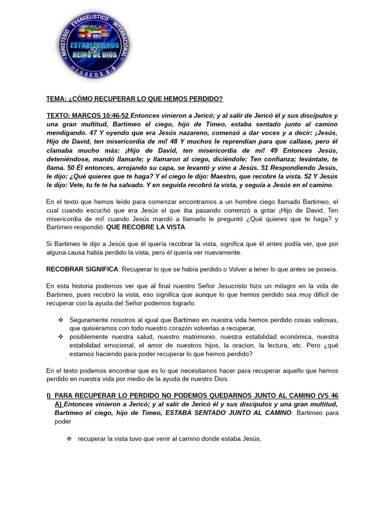 Recupera lo Perdido: Fe y Acción | PDF