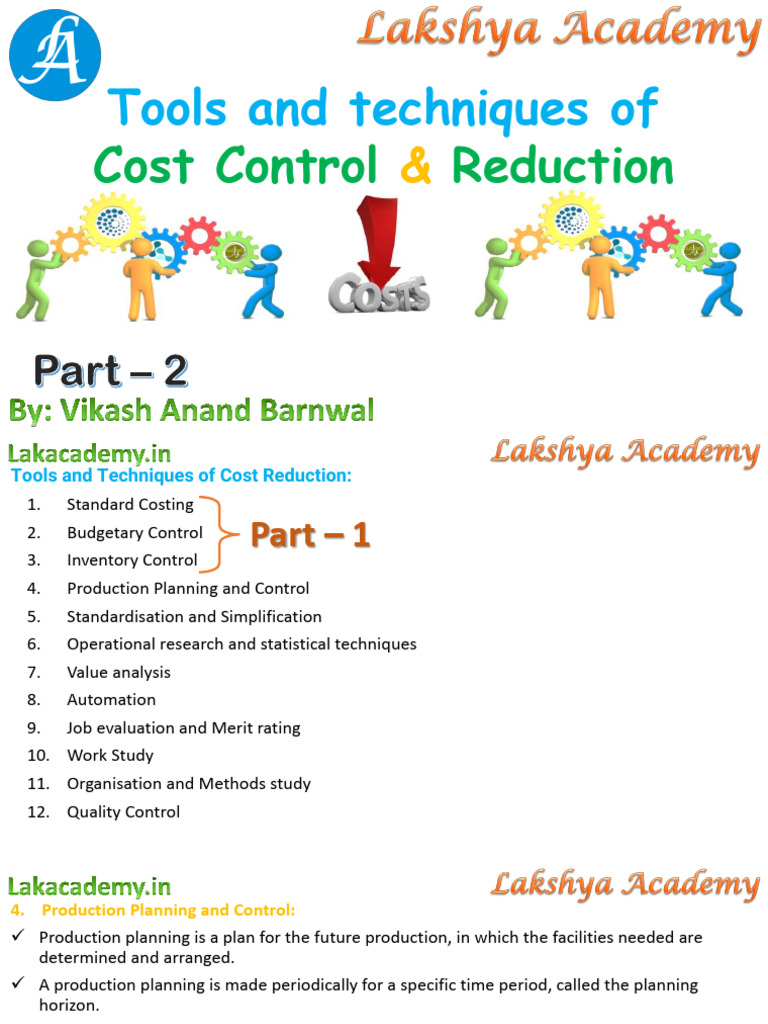 Tools and Techniques Of: Cost Control Reduction | PDF