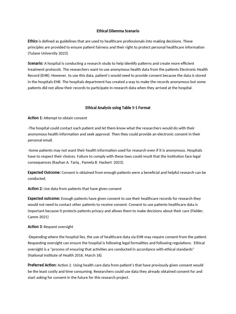 Ethical Dilemma Scenario | PDF | Informed Consent | Electronic Health ...