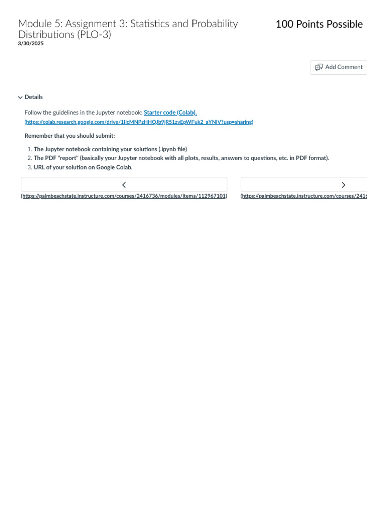 Module 5 - Assignment 3 - Statistics and Probability Distributions (PLO-3) | PDF