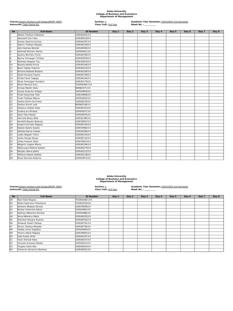 Show Attendance List | PDF