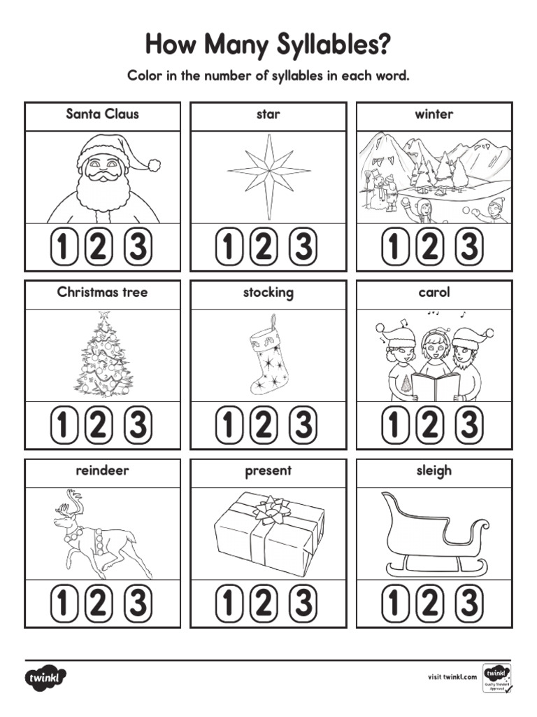 How Many Syllables Christmas Worksheet | PDF
