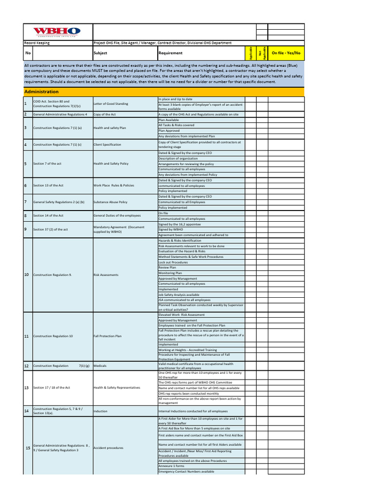 Contractor H&S File Index | PDF | Occupational Safety And Health | Safety
