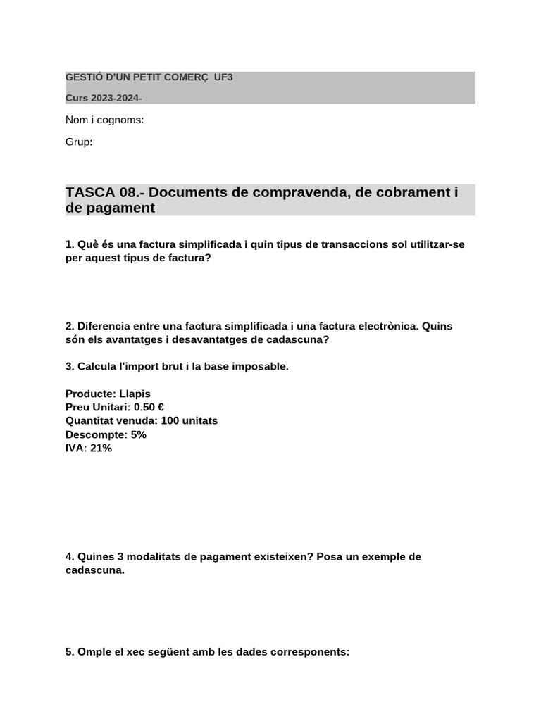 Tasca Tema 8 | PDF