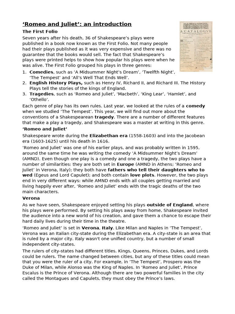 1 - Introduction To 'Romeo and Juliet' | PDF | William Shakespeare ...