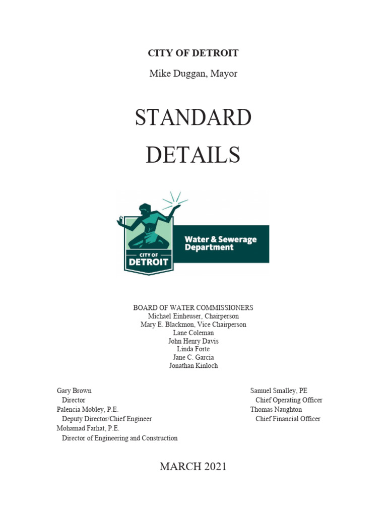 Detroit Water Commission Standard Details | PDF | Water Supply | Earth ...
