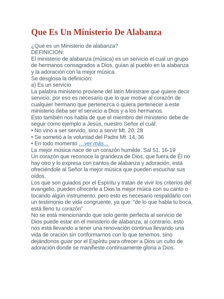 Definición del Ministerio de Alabanza | PDF
