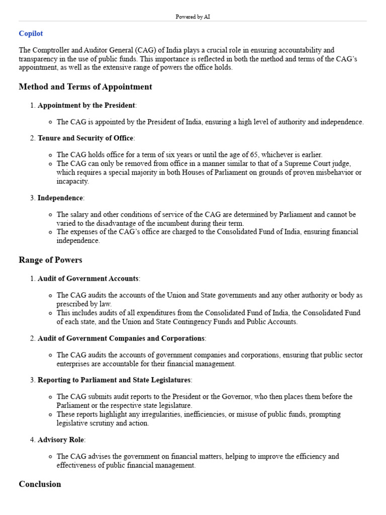 The Comptroller and Auditor General (CAG) Has A ............... | PDF ...