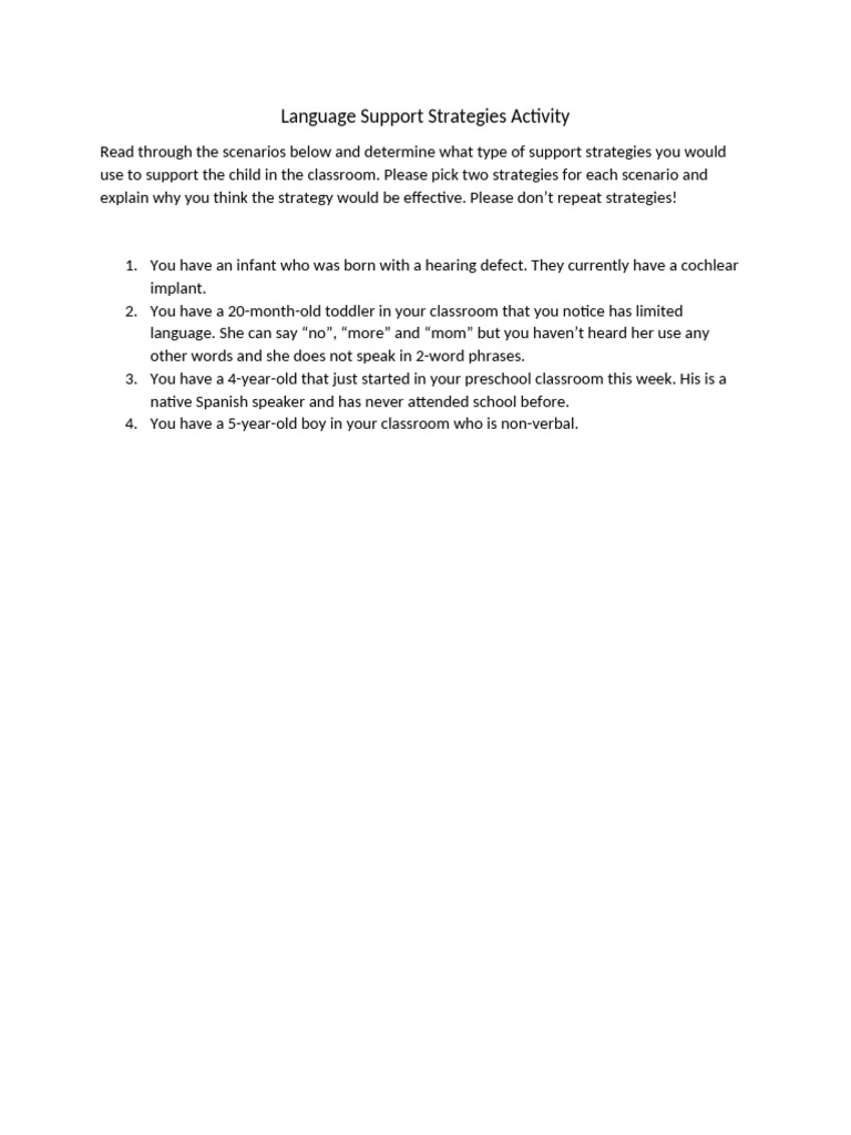 Support Strategies Activity | PDF