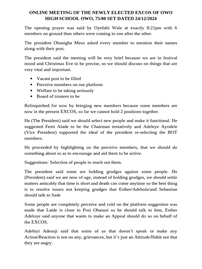 Online Meeting of The Newly Elected Excos of Owo HIGH SCHOOL OWO, 75/80 ...