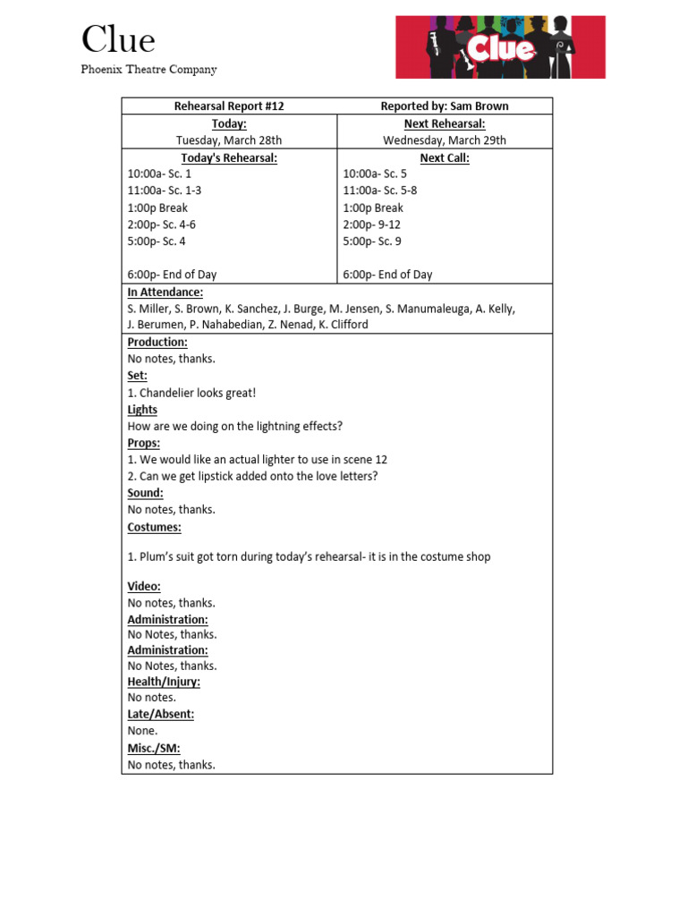 Clue Rehearsal Report | PDF