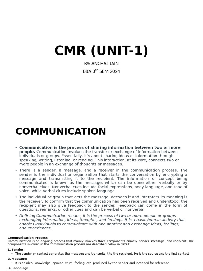 CMR (UNIT-1) | PDF | Communication | Nonverbal Communication
