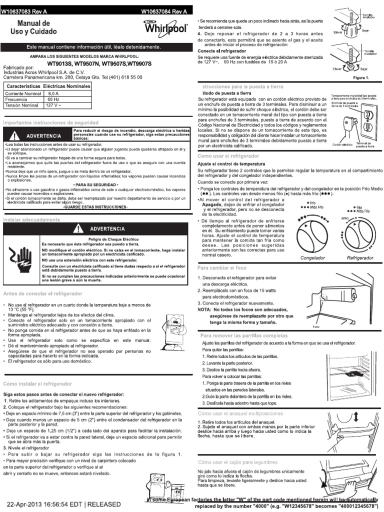 WT9507S Manual de Uso y Cuidado | PDF