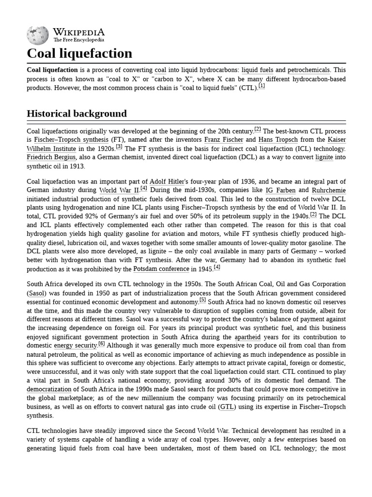 Coal_liquefaction | PDF | Chemical Process Engineering | Chemical Industry