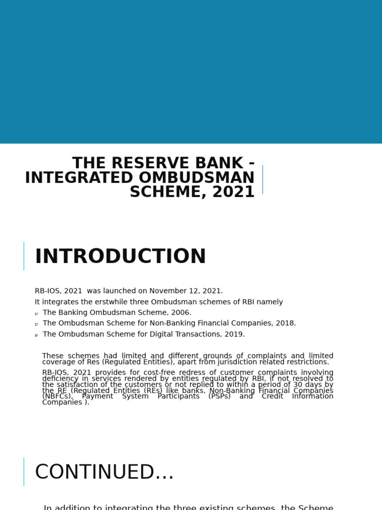 The Reserve Bank - Integrated Ombudsman Scheme 2021 | PDF | Banks ...