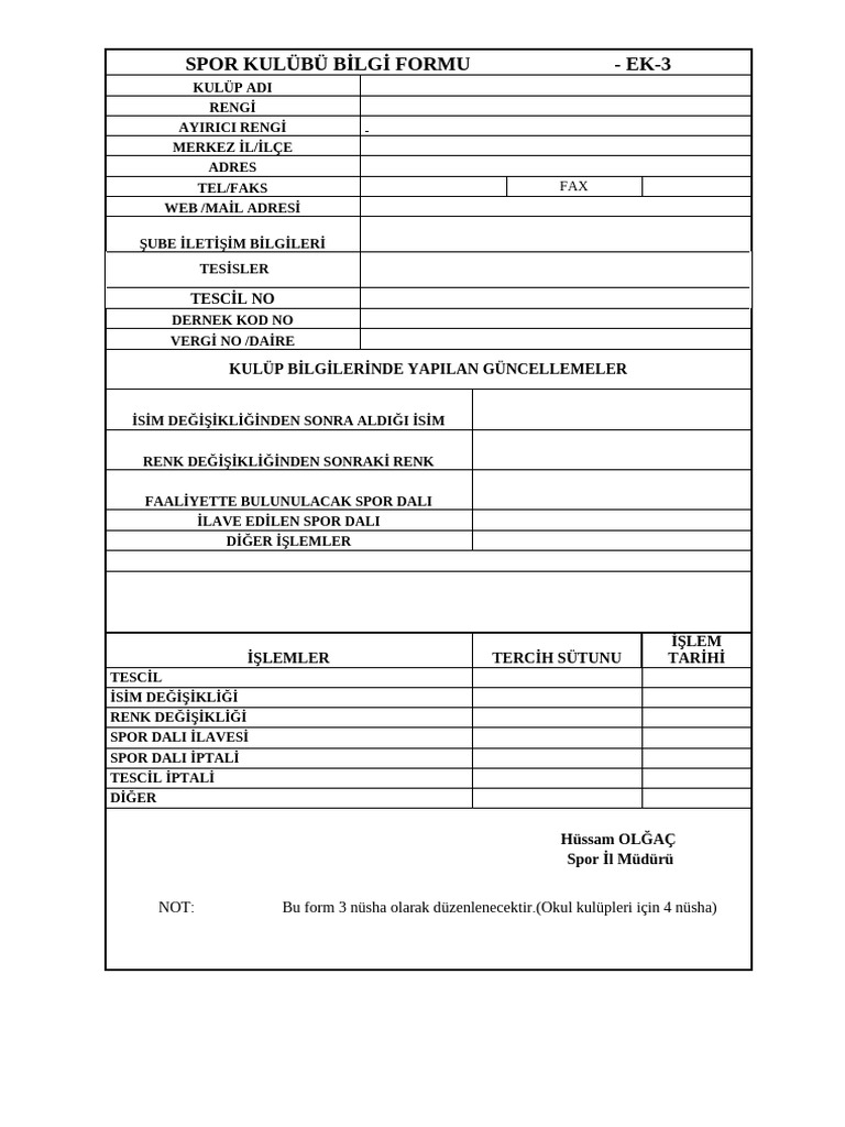 SPOR-KULÜBÜ-BİLGİ-FORMU-EK-3 (1) 2 | PDF