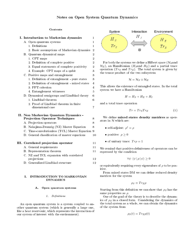 Notes On Open System Quantum Dynamics | PDF | Quantum Entanglement ...