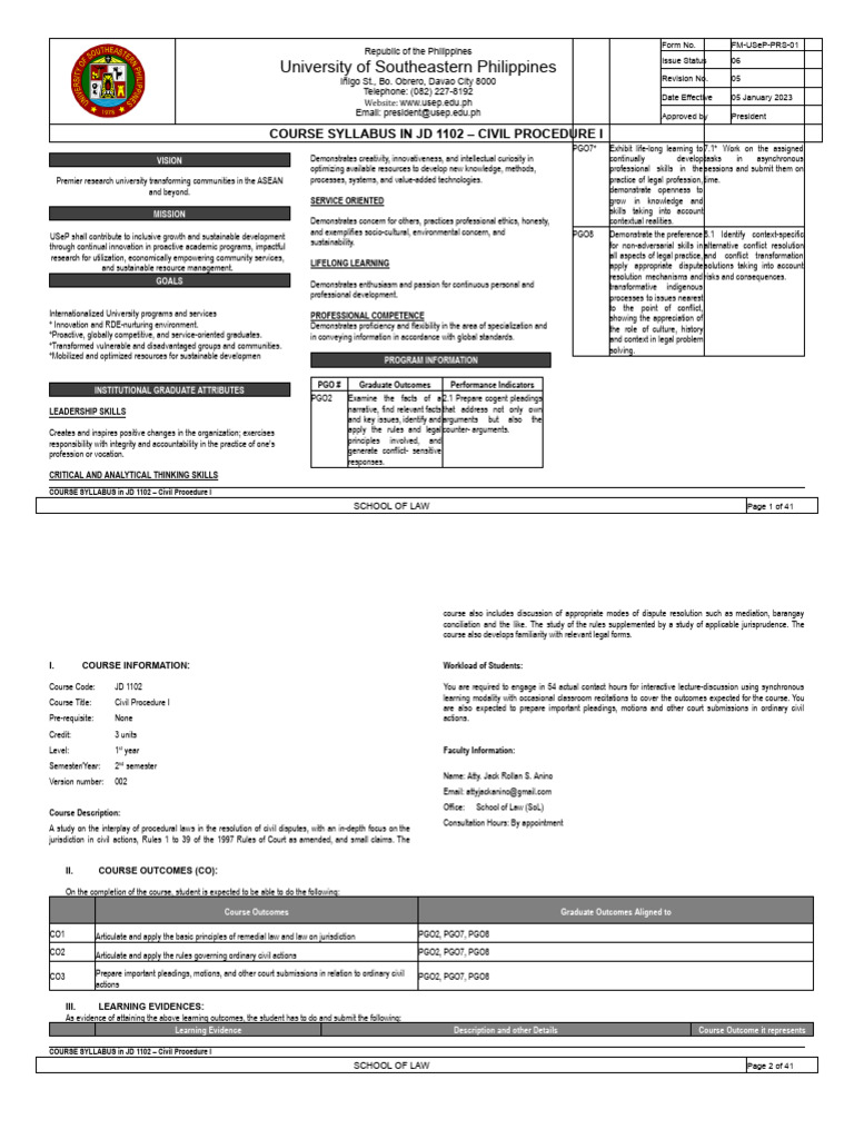 CivPro 1 USEP 2024 | PDF | Mediation | Pleading