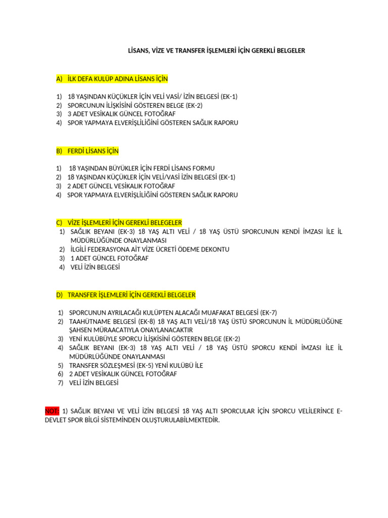 2024 LİSANS,VİZE VE TRANSFER İŞLEMLEİ GEREKLİ BELGELER | PDF