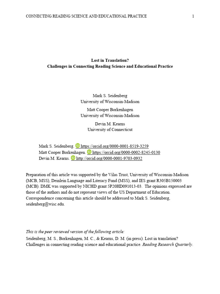 Seidenberg Borkenhagen Kearns - 2020 - Science of Reading | PDF ...