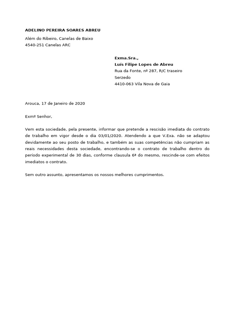 Carta Demissão Func Periodo Exp | PDF