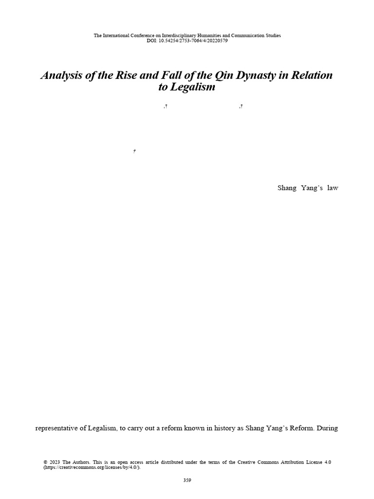 Analysis of The Rise and Fall of The Qin Dynasty I | PDF | China ...