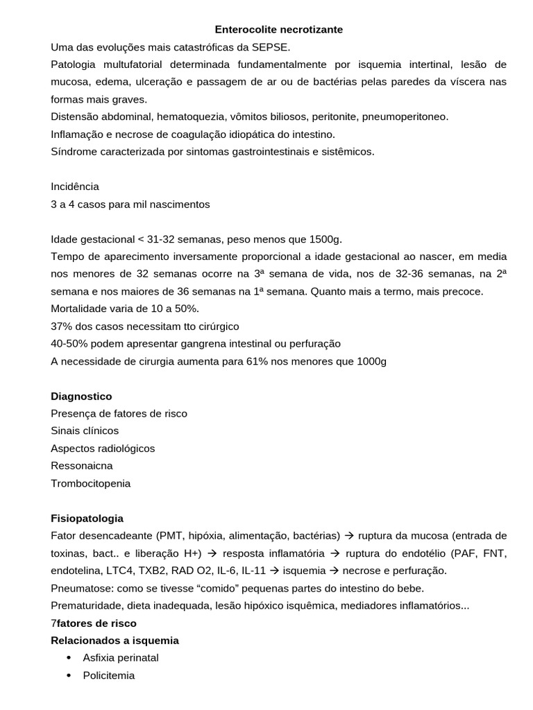 Enterocolite Necrotizante em Neonatos | PDF | Necrose | Doenças e ...