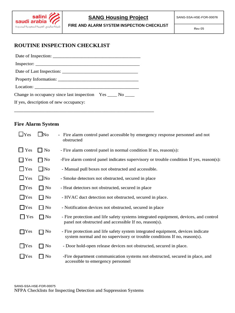 SANG-SSA-HSE-FOR-000076 Rev 05 - Logbook Control Panel, Fire Alarm or ...