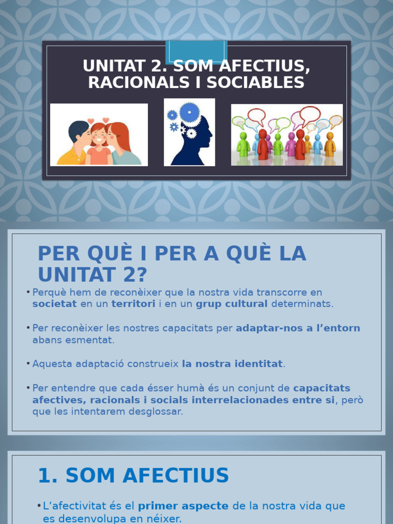 Unitat 2 - Som Afectius, Racionals I Sociables | PDF