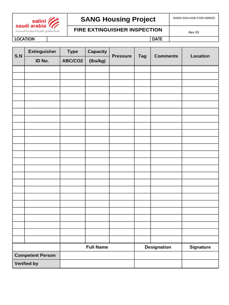 Fire Extinguisher Inspection Log | PDF