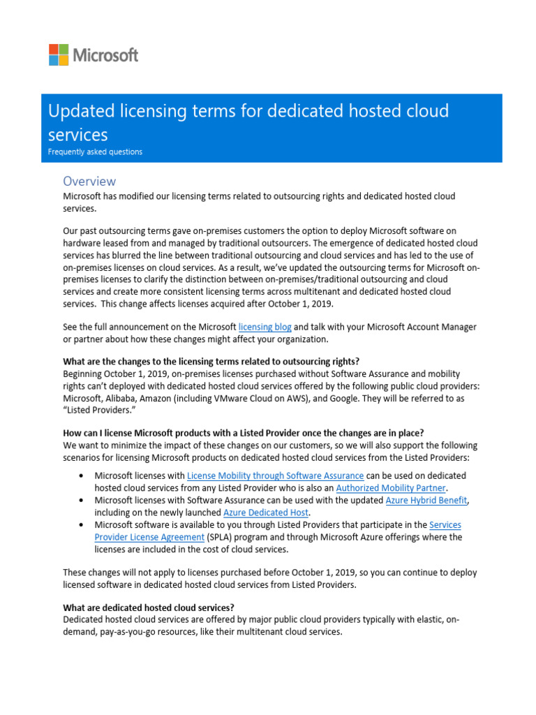 Microsoft Outsourcing Licensing Update | PDF | Cloud Computing ...
