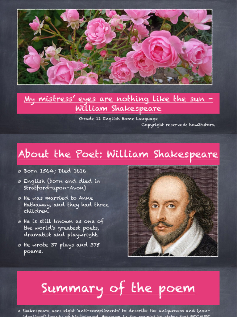 Sonnet 130 My Mistress Eyes Are Nothing Like The Sun 1 | PDF | Stanzaic ...