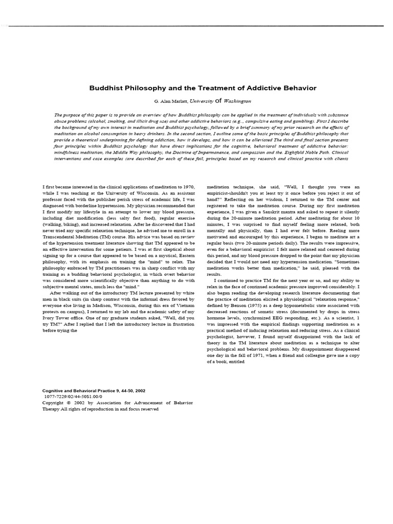 Buddhism Addictive Behavior 2002 | PDF | Meditation | Noble Eightfold Path