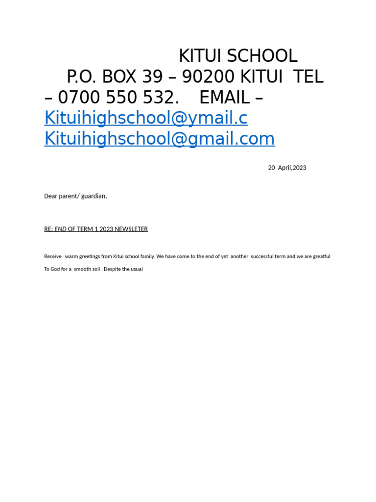 Kitui School | PDF