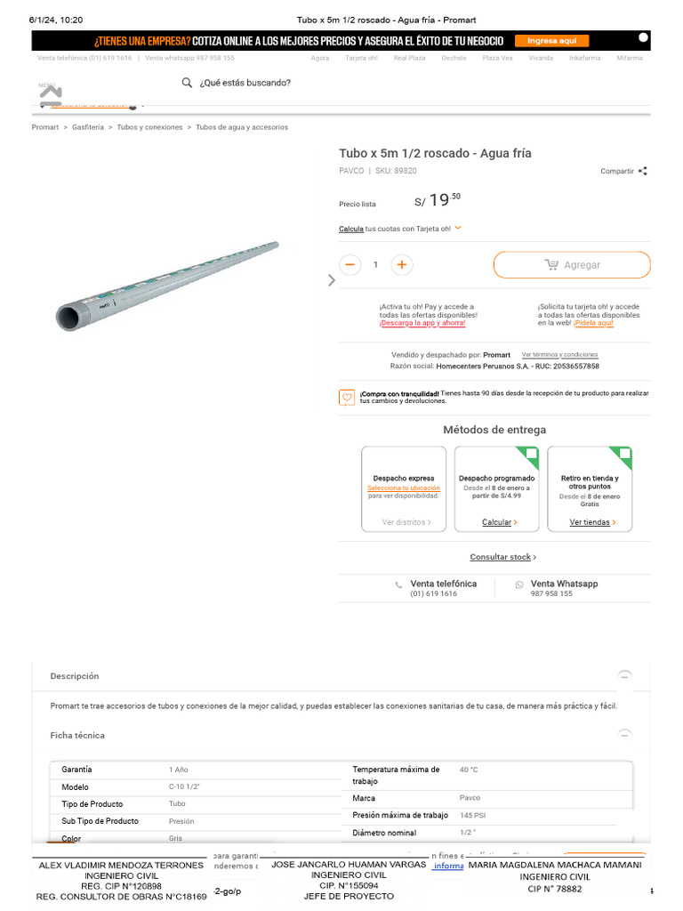 01.TUBERIA PVC-SAP C-10 C_R DE 1_2 X 5M_PROMART | PDF