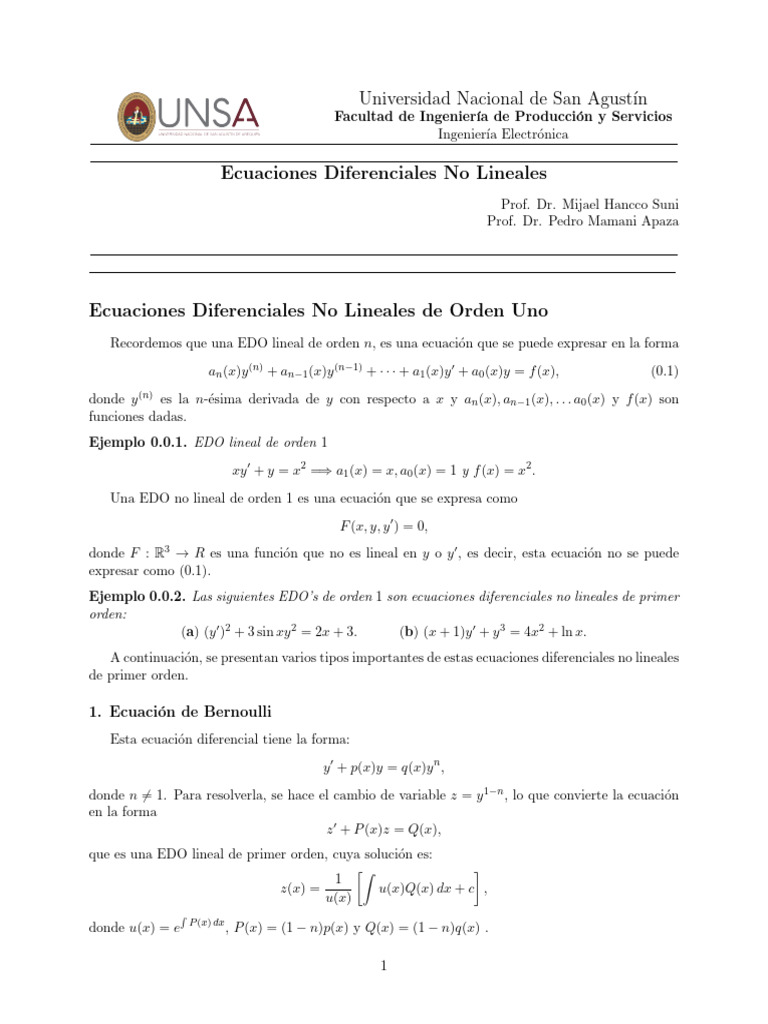 Ecuación Diferencial No Lineal | PDF | Sistema no lineal | Ecuaciones