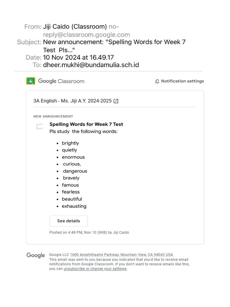 New Announcement Spelling Words For Week 7 Test Pls | PDF