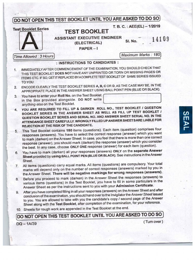 AEE (Electrical) - Question Paper-I | PDF