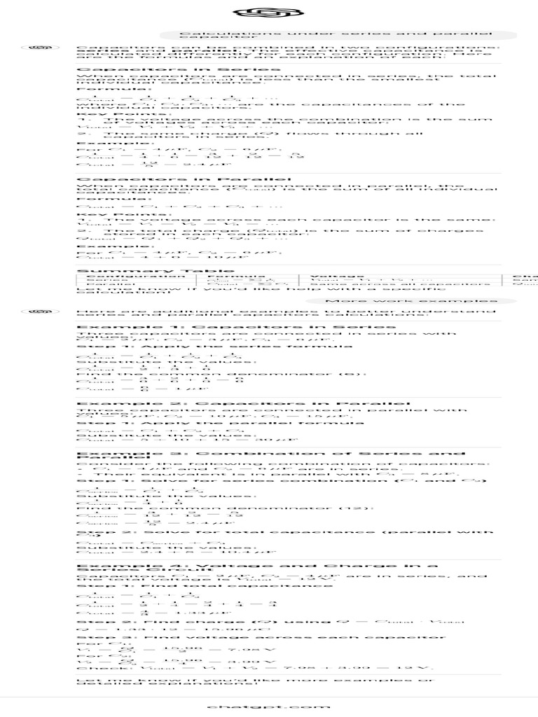 Capacitor Calculations Series Parallel | PDF