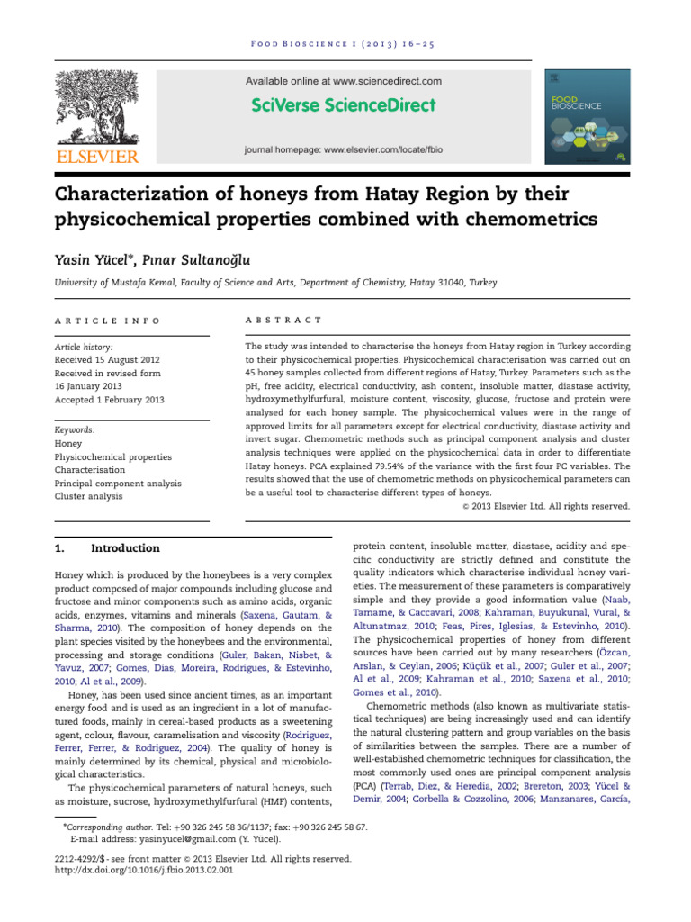 10 1016@j Fbio 2013 02 001 | PDF | Honey | Principal Component Analysis