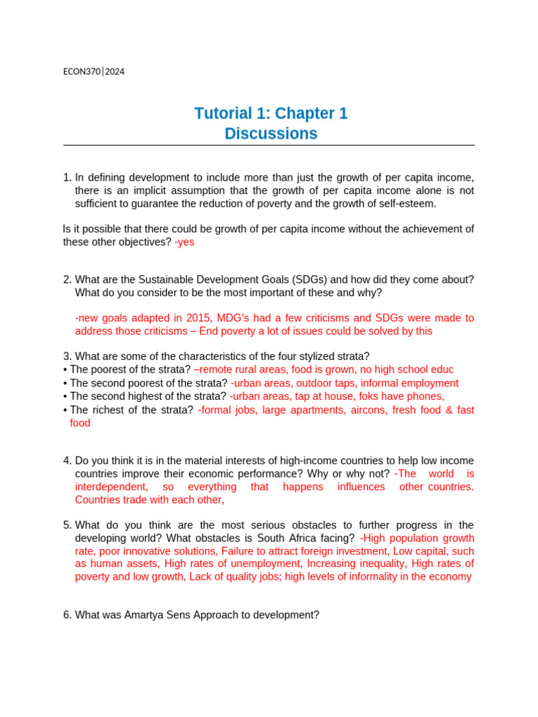 Understanding Development in ECON370 | PDF | Economic Growth | Poverty