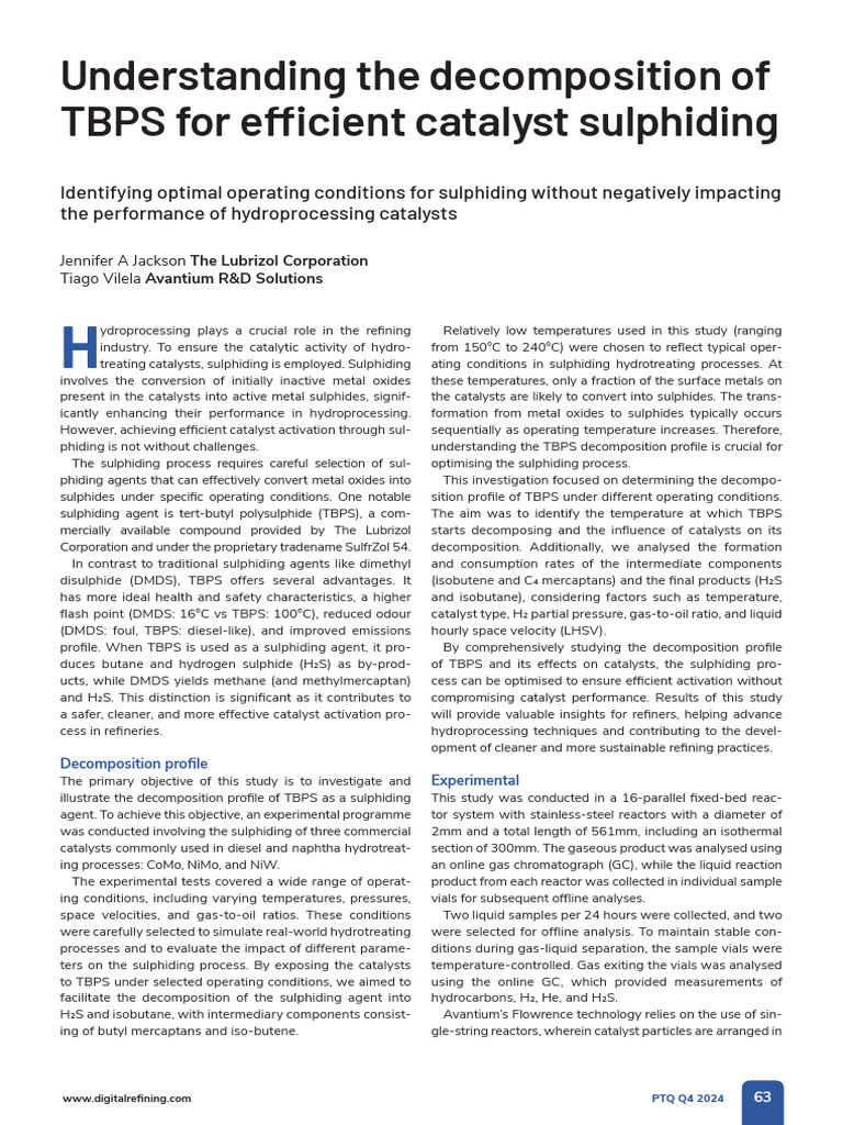 TBPS Decomposition in Catalyst Sulphiding | PDF | Gas Chromatography ...