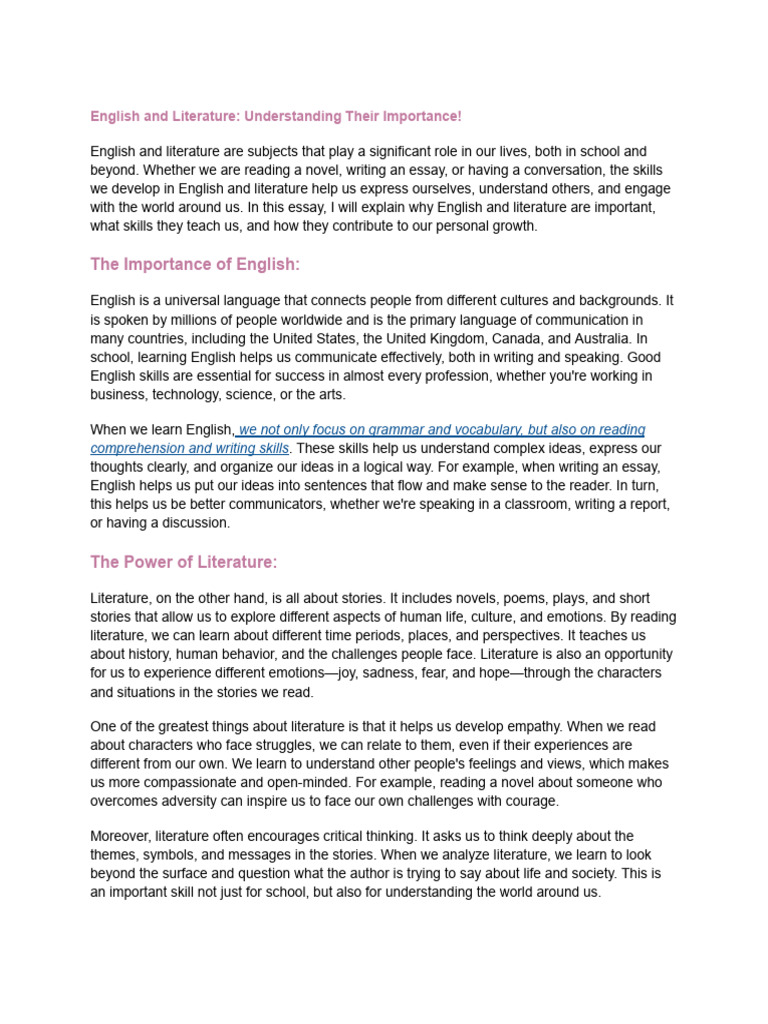 English and Literature (draft) | PDF | English Language | Thought