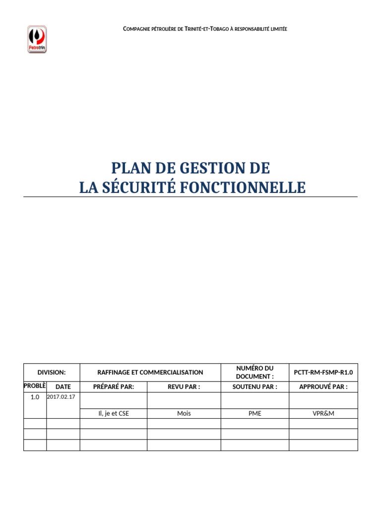Plan de gestion de la sécurité fonctionnelle | PDF | Sécurité | Analyse ...
